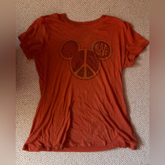 Disney | Tops | Disney Orange Mickey Peace Tee | Poshmark